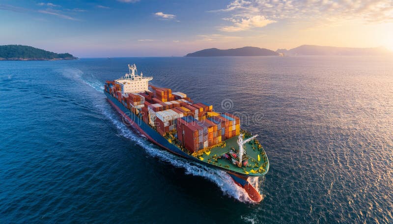 Aerial View Container Cargo Ship Import and Export Business, Top View ...