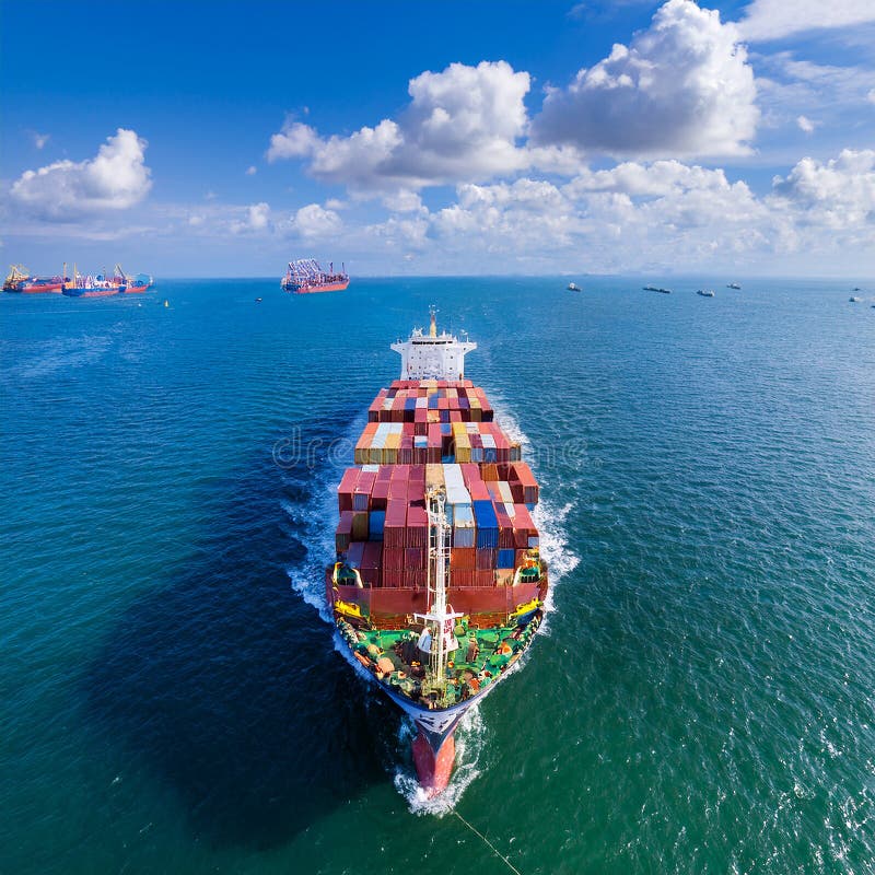 Aerial View Container Cargo Ship Import and Export Business, Top View ...