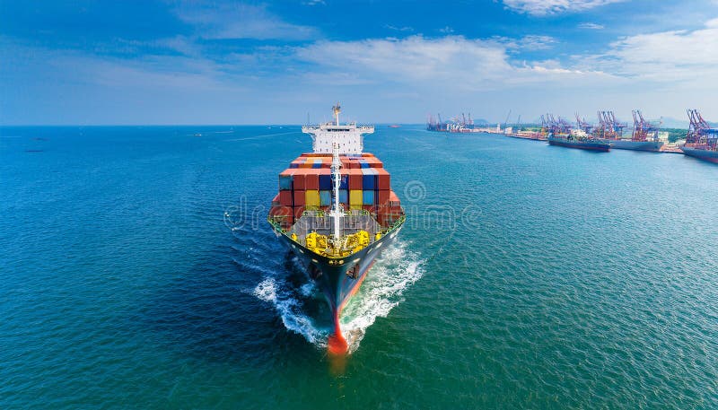 Aerial View Container Cargo Ship Import and Export Business, Top View ...