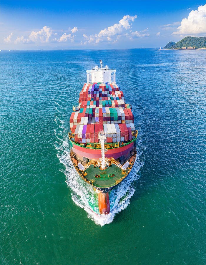 Aerial View Container Cargo Ship Import and Export Business, Top View ...