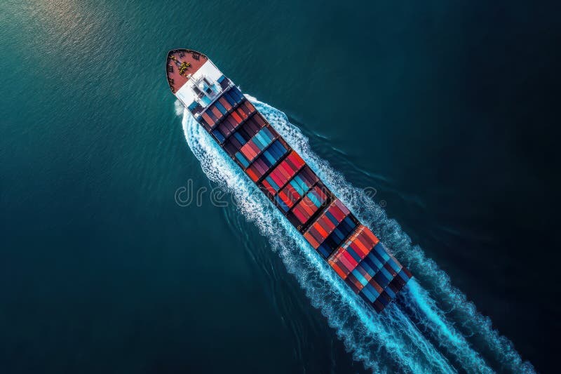 Aerial View of Container Cargo Ship Navigating Calm Sea Stock Photo ...