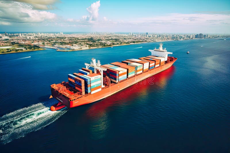 Aerial View of Container Cargo Ship in Sea Stock Photo - Image of ...