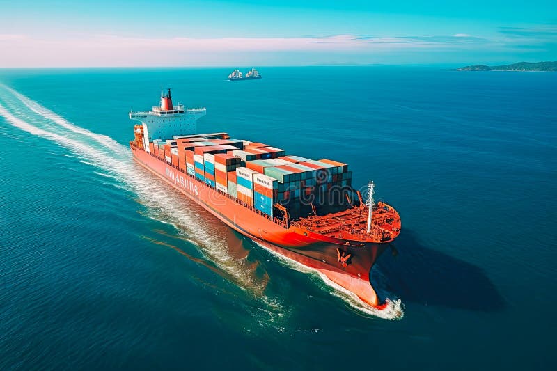 Aerial View of Container Cargo Ship in Sea Stock Image - Image of ...