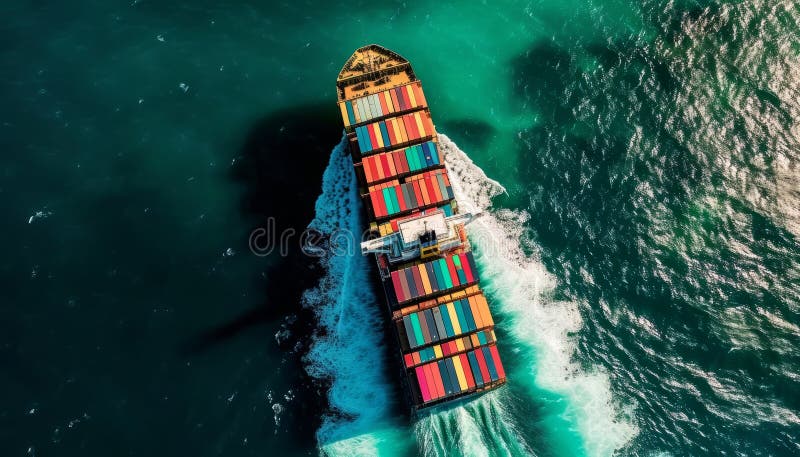 Aerial View of Container Cargo Ship in Sea Stock Illustration ...