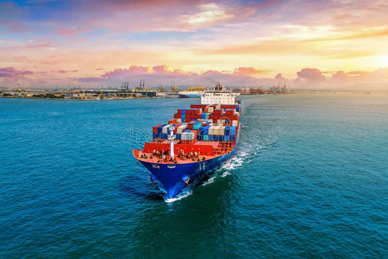 Aerial View of Container Cargo Ship in Sea Stock Photo - Image of ship ...