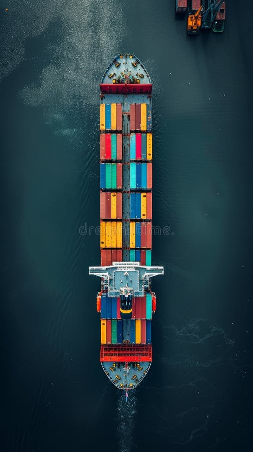 An Aerial View of a Container Ship, Balanced Composition,vertical Stock ...