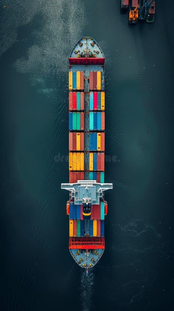 An Aerial View of a Container Ship, Balanced Composition,vertical Stock ...
