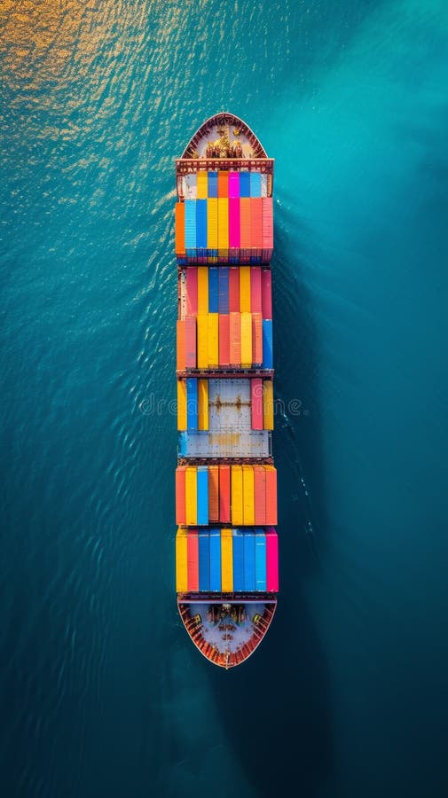An Aerial View of a Container Ship, Balanced Composition,vertical Stock ...