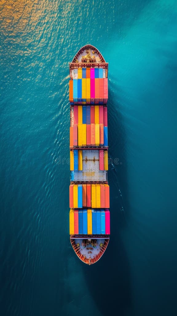 An Aerial View of a Container Ship, Balanced Composition,vertical Stock ...
