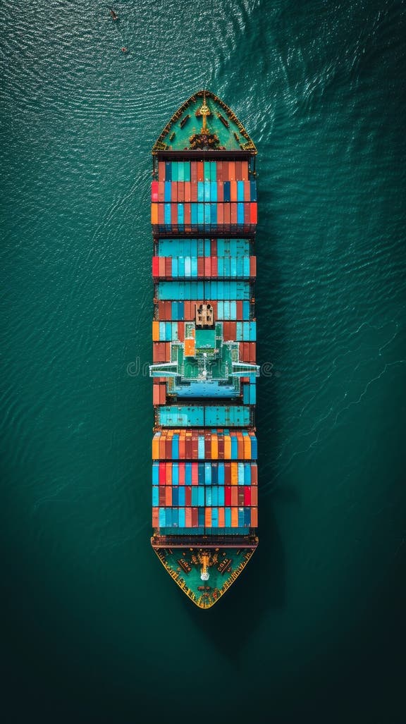 An Aerial View of a Container Ship, Balanced Composition,vertical Stock ...
