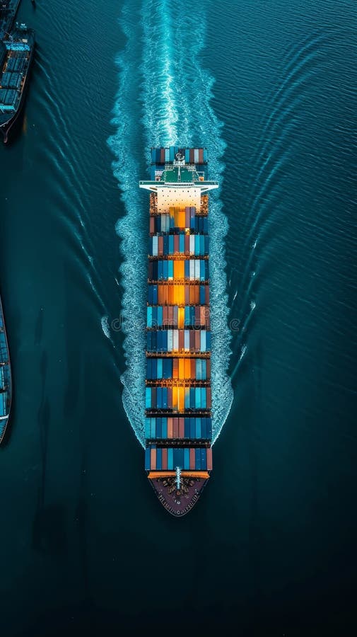 An Aerial View of a Container Ship, Balanced Composition,vertical Stock ...