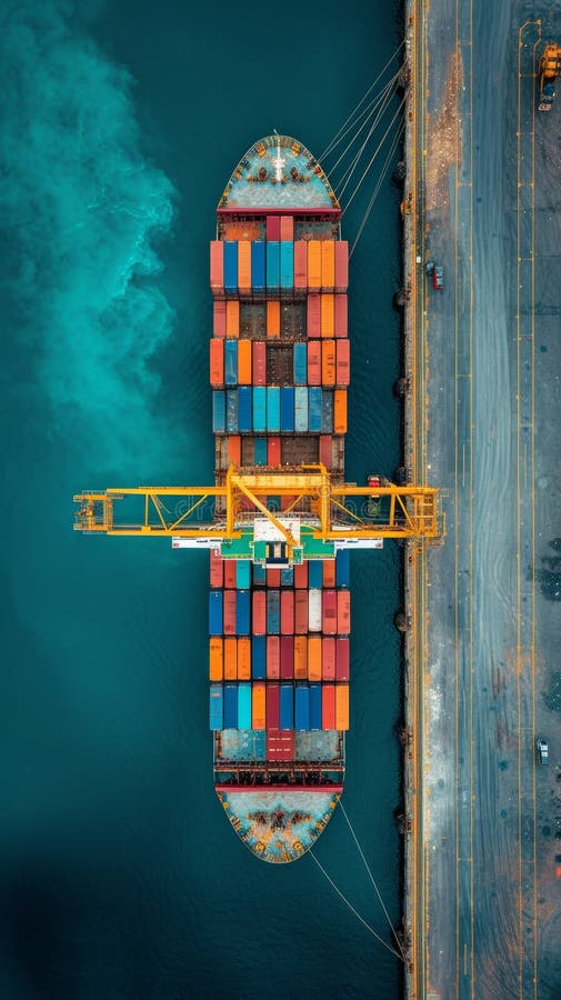 An Aerial View of a Container Ship, Balanced Composition,vertical Stock ...