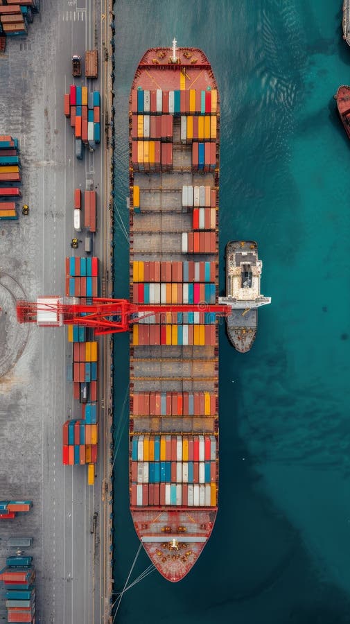 An Aerial View of a Container Ship, Balanced Composition,vertical Stock ...