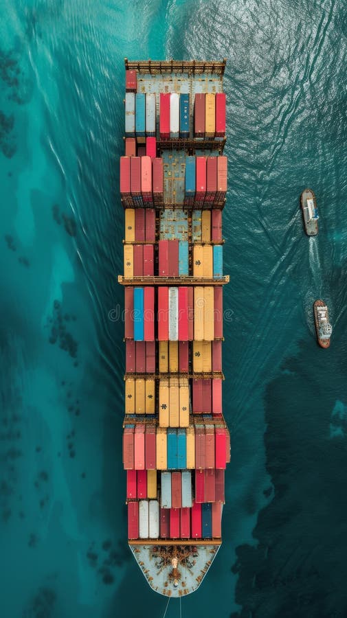 An Aerial View of a Container Ship, Balanced Composition,vertical Stock ...