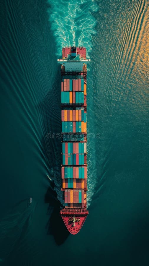An Aerial View of a Container Ship, Balanced Composition,vertical Stock ...