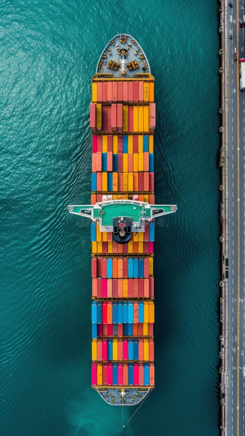 An Aerial View of a Container Ship, Balanced Composition,vertical Stock ...