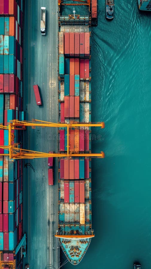 An Aerial View of a Container Ship, Balanced Composition,vertical Stock ...