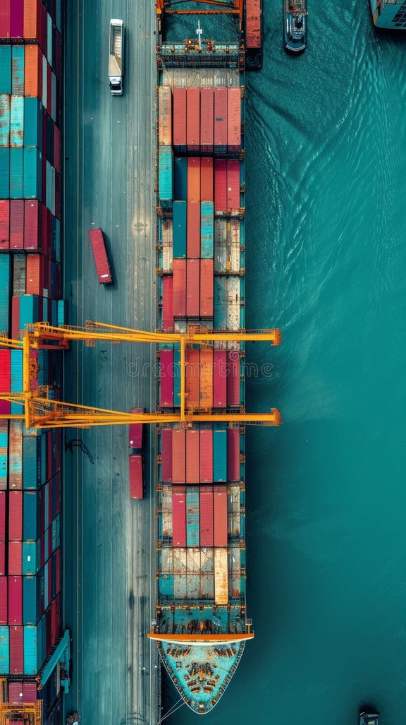 An Aerial View of a Container Ship, Balanced Composition,vertical Stock ...