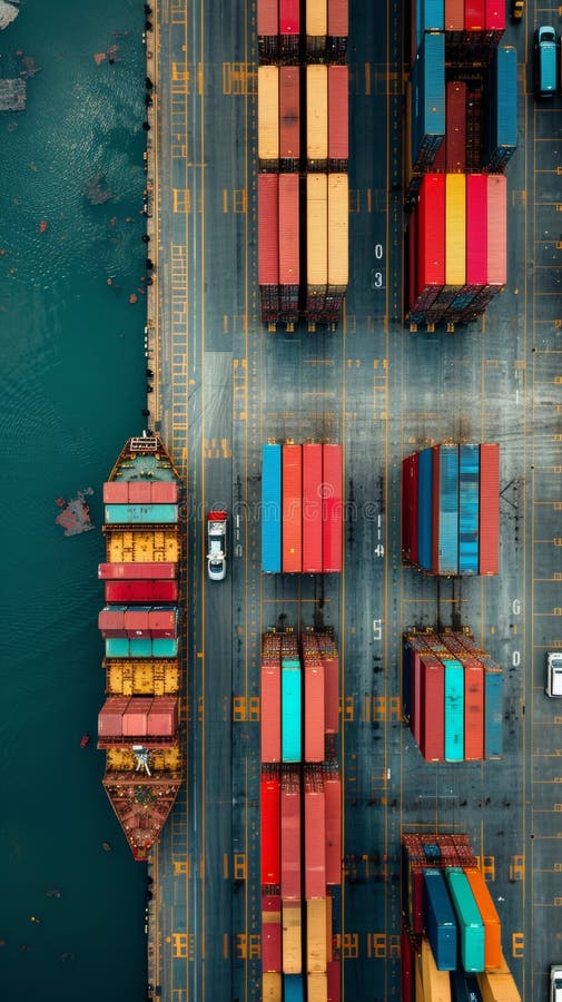 An Aerial View of a Container Ship, Balanced Composition,vertical Stock ...