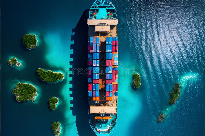 Aerial View of a Container Ship with Cargo Containers in the Ocean ...