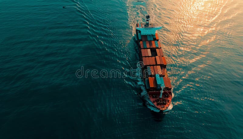 Aerial View of Container Ship Carrying Cargo for Import Export on the ...