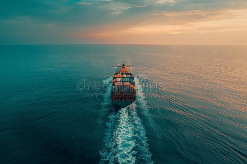 Aerial View of Container Ship Carrying Cargo for Import Export on the ...