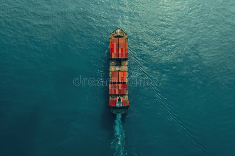 Aerial View of Container Ship Carrying Cargo for Import Export on the ...
