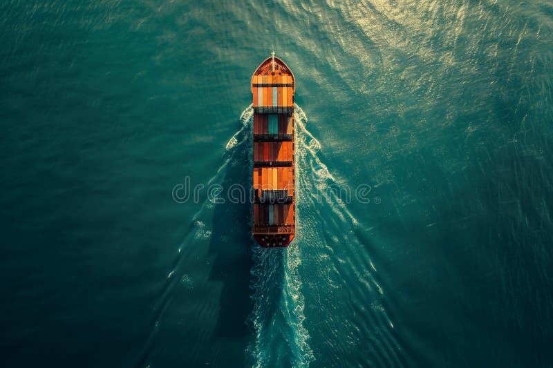 Aerial View of Container Ship Carrying Cargo for Import Export on the ...