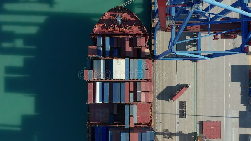 Aerial View. Container Ship Loading and Unloading in Deep Sea Port ...