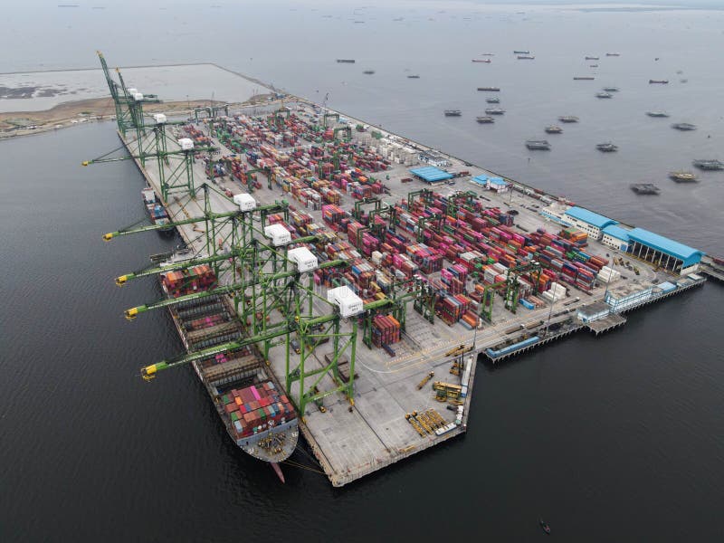 Aerial View of Container Ship Loading and Unloading in Deep Sea Port ...