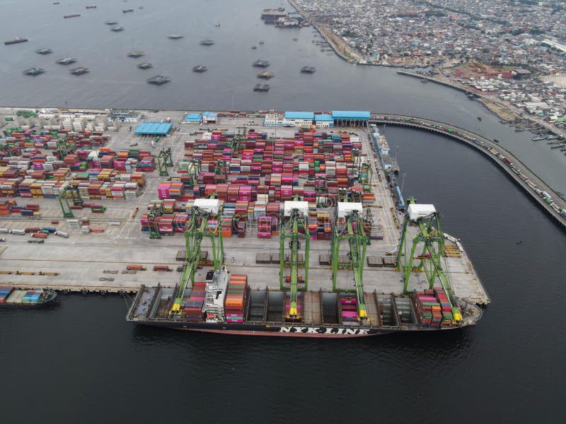 Aerial View of Container Ship Loading and Unloading in Deep Sea Port ...