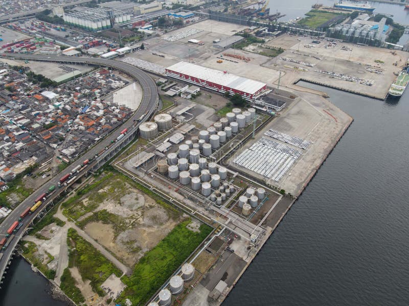 Aerial View of Container Ship Loading and Unloading in Deep Sea Port ...