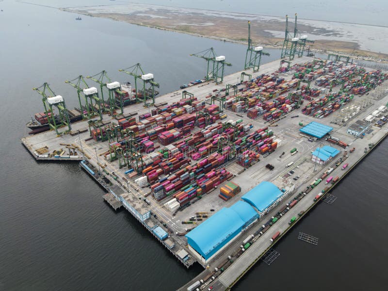 Aerial View of Container Ship Loading and Unloading in Deep Sea Port ...