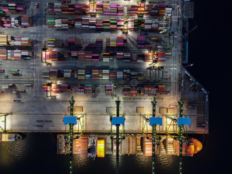 Aerial View of Container Ship Loading and Unloading in Deep Sea Port ...