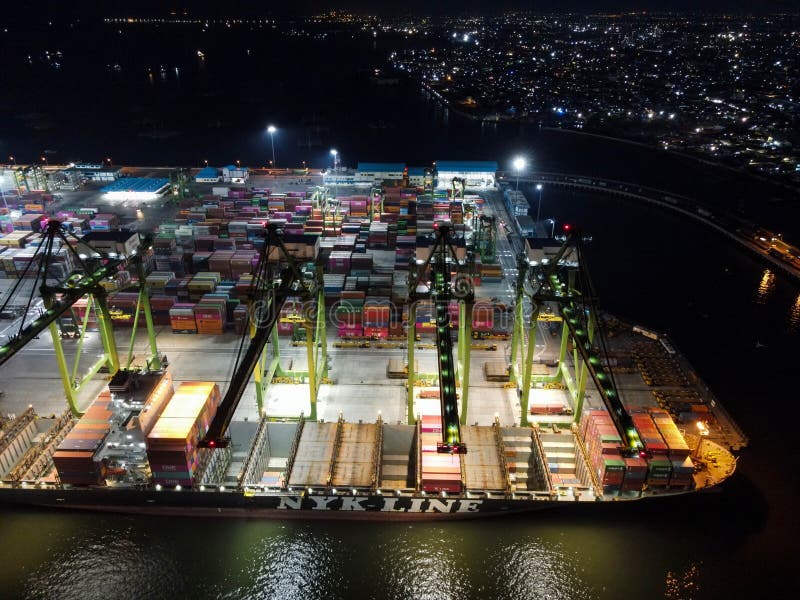 Aerial View of Container Ship Loading and Unloading in Deep Sea Port ...