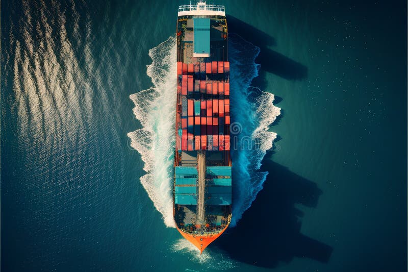 Aerial View of a Container Ship in the Middle of the Sea Stock ...