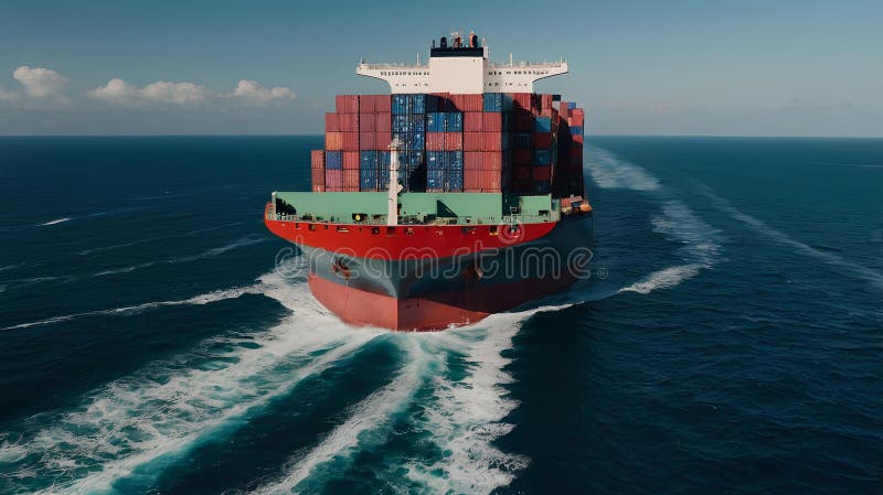 Aerial View of Container Ship Moving at Sea Stock Illustration ...