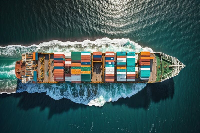 Aerial View of a Container Ship in the Ocean, Cargo Ship Illustration ...