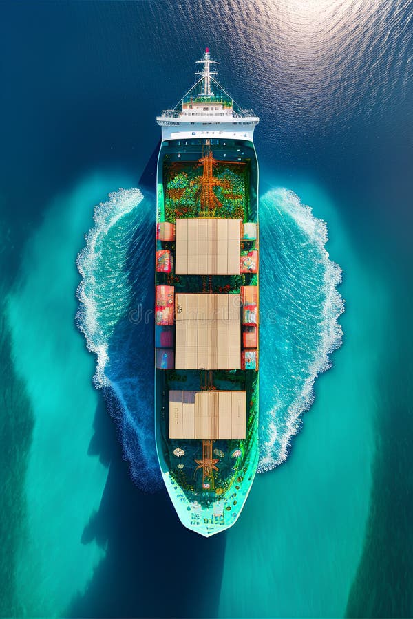 Aerial View of a Container Ship in the Ocean. 3d Rendering Stock Image ...