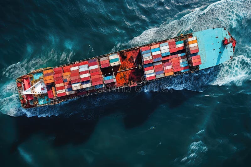 Aerial View of a Container Ship Sailing in the Sea. Freight ...
