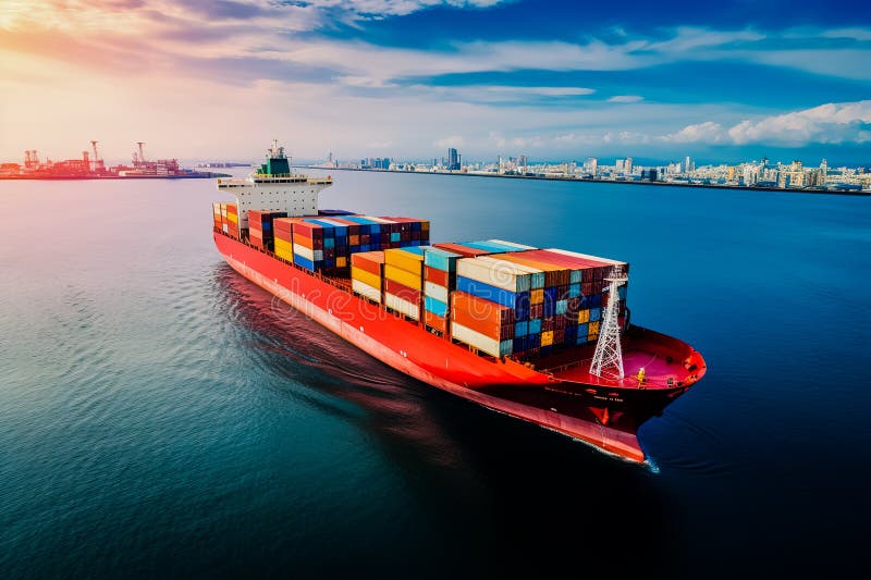 Aerial View of Container Ship Transporting Cargo in the Sea Stock ...