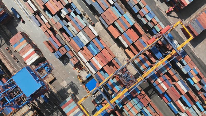 Aerial View of a Container Terminal with Colorful Shipping Containers ...