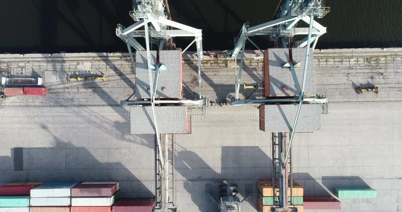 Aerial View of Container Terminal with Container Cranes. Stock Video ...