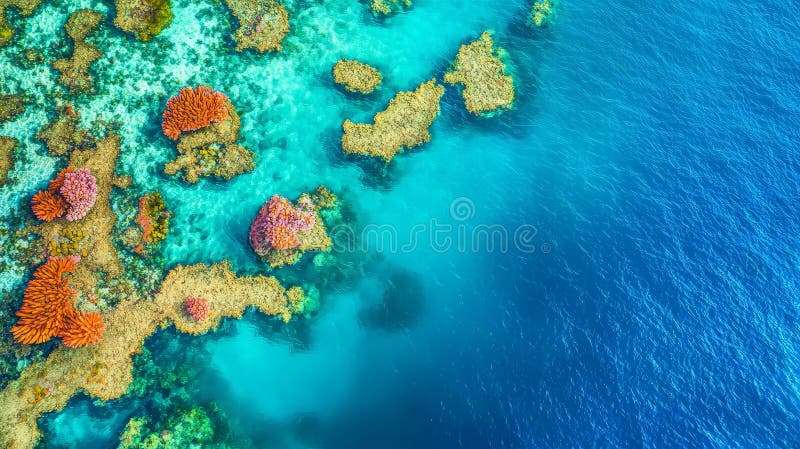 Aerial View of Coral Reef in Blue Ocean Water Stock Photo - Image of ...
