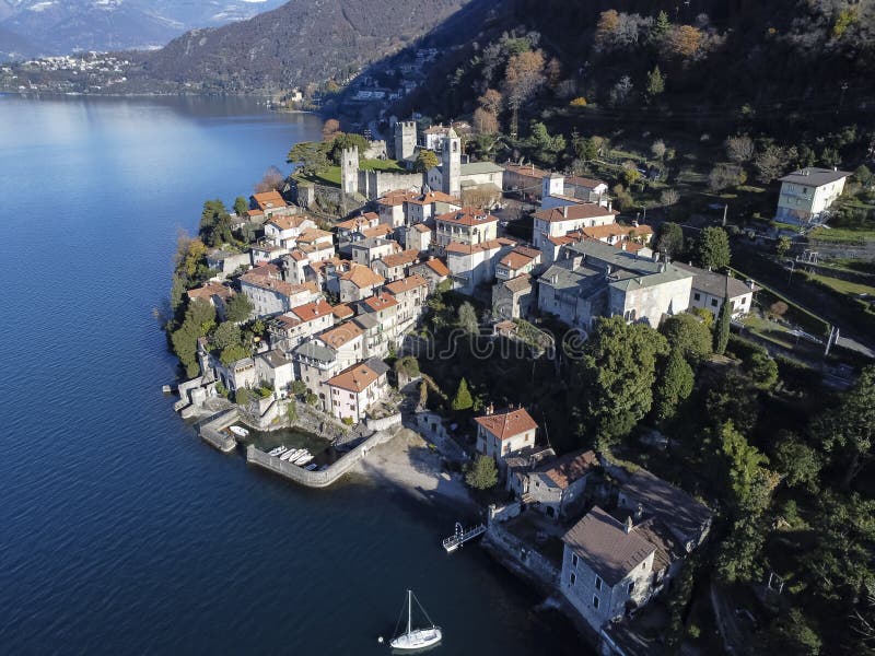 Aerial View of Corenno Plinio a Village on Lake Como Stock Photo ...