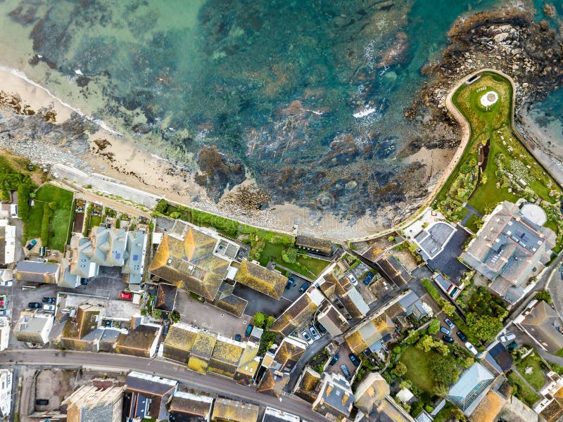 Aerial View of Cornwall Seaside Stock Image - Image of beautiful ...