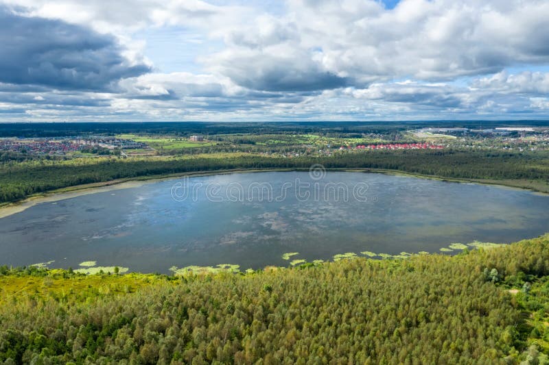 Aerial View of the Circular Lake Stock Image - Image of forest, copter ...