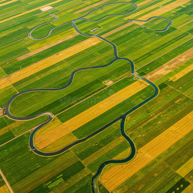 Aerial View of a Countryside Landscape Featuring a Winding River ...