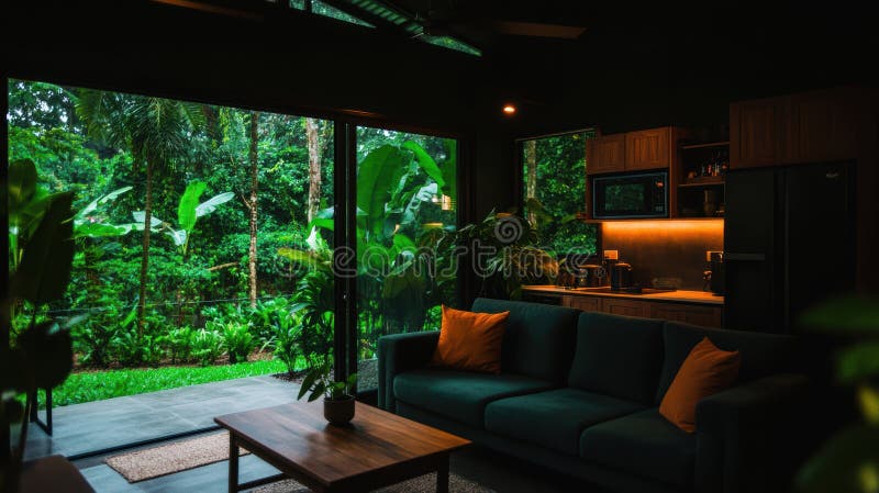 Aerial View of a Cozy Living Room Featuring a Couch and a Table. Stock ...