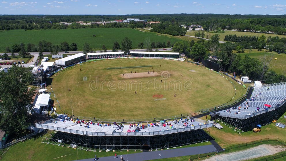 Aerial View of a Cricket Match during a Game in Progress Stock Image ...
